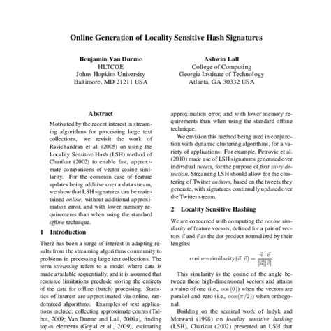 Online Generation Of Locality Sensitive Hash Signatures Acl Anthology