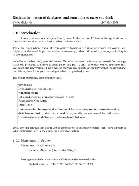 10 Introduction Dictionaries Notion Of Databases And Something To Make You Think Pdf