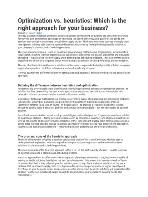 Heuristics Vs Optimization Pdf Mathematical Optimization Scheduling Production Processes