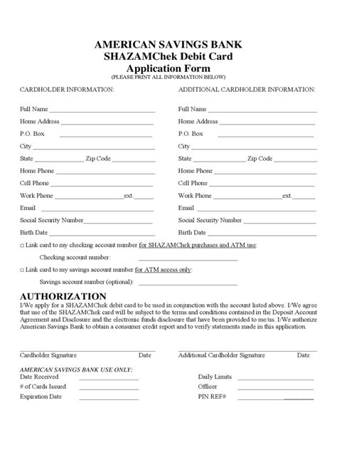 Debit Card Application Form 2 Free Templates In Pdf Word Excel Download