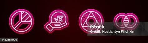 선 파이 차트 인포그래픽 X 글리프의 제곱근 삼각형 수학 및 수학 세트 A와 B 빛나는 네온 아이콘 벡터 0명에 대한 스톡 벡터