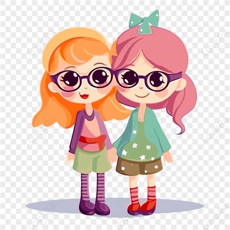 가장 친한 친구 클립 아트 함께 안경에 만화 여자의 커플 벡터 Png 일러스트 무료 다운로드 Lovepik