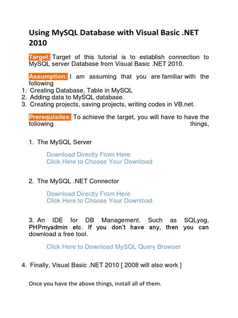 Using Mysql Database With Visual Basic Pdf Sql Visual Basic Net