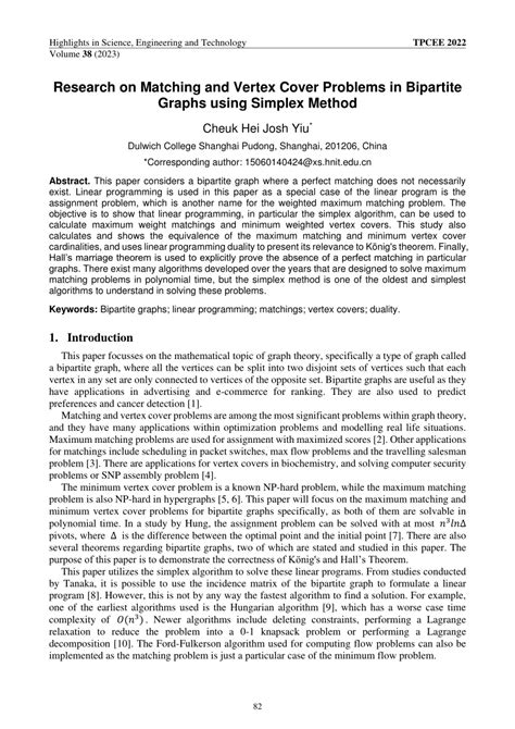Pdf Research On Matching And Vertex Cover Problems In Bipartite Graphs Using Simplex Method