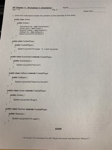 Solved Ap Chapter 11 Worksheet 3 Inheritance Page 1 Of 2