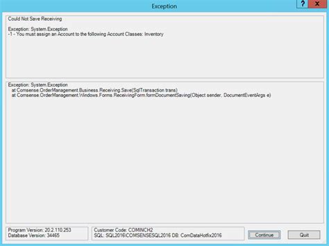 Error Message Could Not Save Receiving Work Order Stock Requisition Or Invoice Comsense