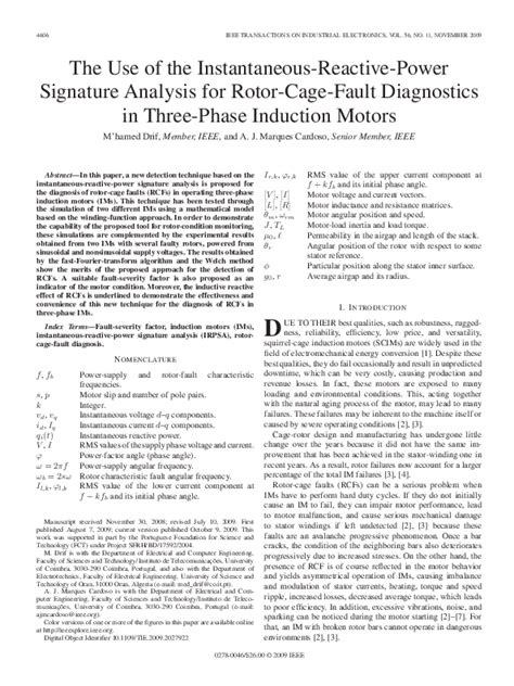 Pdf The Use Of The Instantaneous Reactive Power Signature Analysis