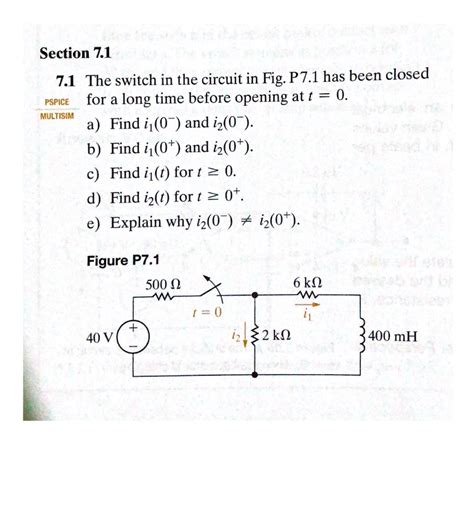 Get Answer Section 71 71 The Switch In The Circuit In Fig P71 Has