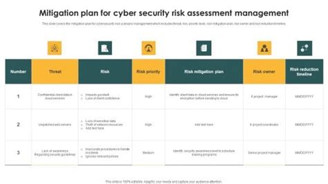 Mitigation Plan For Cyber Security Risk Assessment Management Sample Pdf