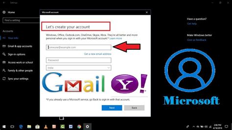 How To Create Microsoft Account Using Gmail Or Yahoo Mail On Windows 10 Youtube