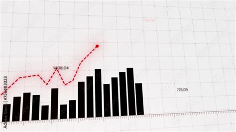 Dynamic Digital Bar Chart With Ascending Red Line And Arrow Symbolizing Market Or Expenses