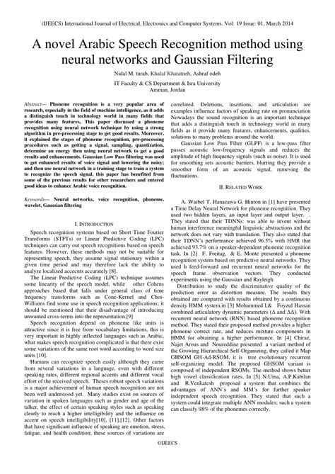 Pdf A Novel Arabic Speech Recognition Method Using Neural Networks And Gaussian Filtering