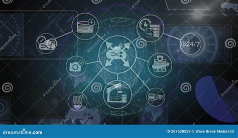 Composite Of Digital Data Processing With Network Of Connections With Icons Stock Illustration