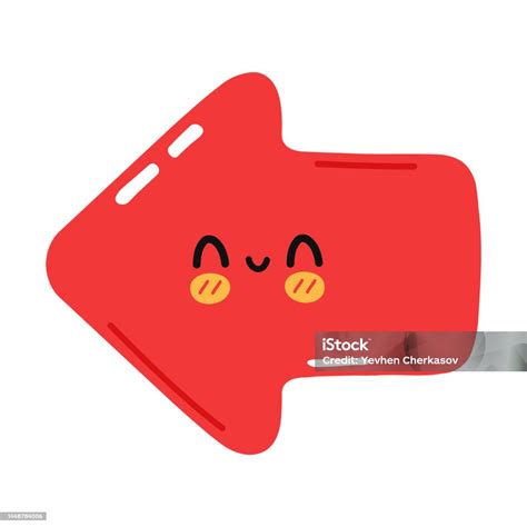 귀여운 재미 있는 빨간색 화살표 아이콘입니다 벡터 손으로 그린 만화 Kawaii 캐릭터 그림 아이콘입니다 흰색 배경에 격리 빨간색 화살표 왼쪽 방향 0명에 대한 스톡 벡터