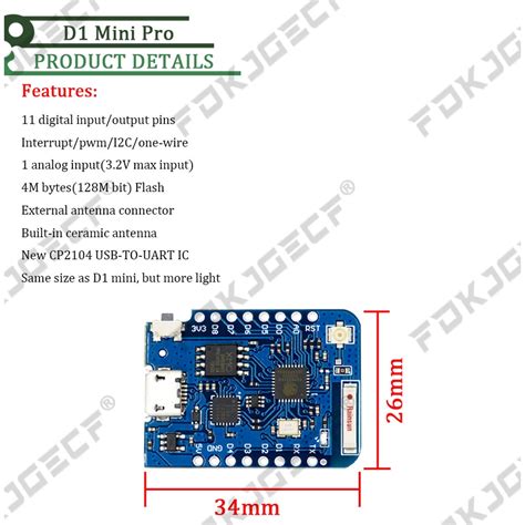 WEMOS D1 Mini Pro 4M 16M Bytes External Antenna Connector NodeMCU Based ESP8266 ESP 8266EX