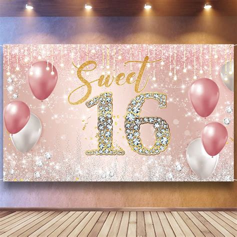 Phxey Sweet 16 Birthday Backdrop Banner Pink Rose Gold India Ubuy