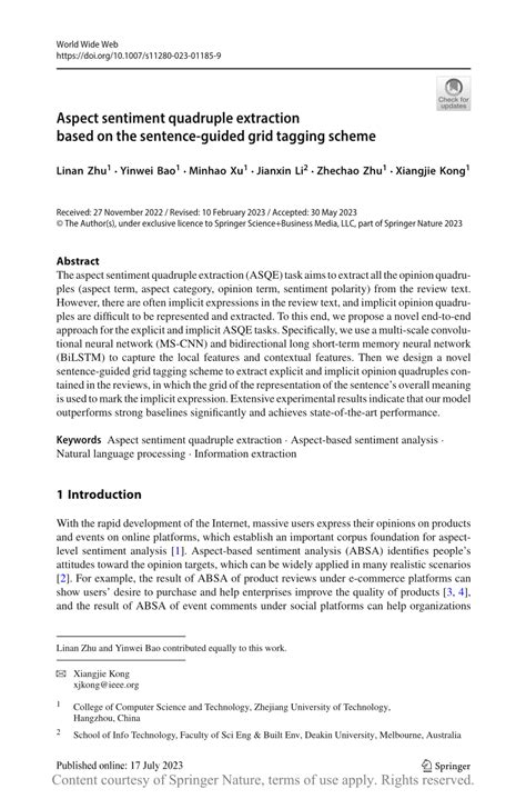 aspect sentiment quadruple extraction based on the sentence guided grid