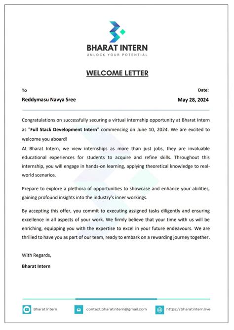 Navya Sree On Linkedin Excited To Share That Ive Secured An Internship At Bharat Intern In The