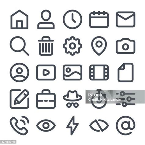 Icônes De Ligne En Gras Vecteurs De Base De Linterface Utilisateur