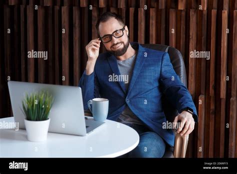 Young Successful Bearded Businessman Freelancer In Office Coworking Happy Man Programmer