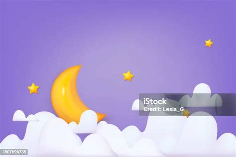 반달 구름 별이 있는 밤하늘 배경입니다 3d 벡터 일러스트레이션 3차원 형태에 대한 스톡 벡터 아트 및 기타 이미지 3차원 형태 갈색 공예 Istock