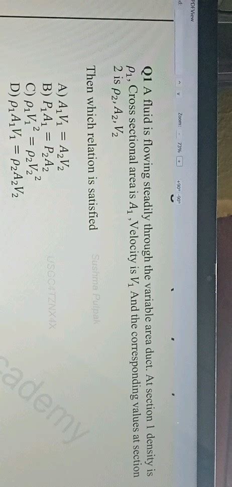 Q1 A Fluid Is Flowing Steadily Through The Studyx