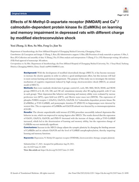 Pdf Effects Of N Methyl D Aspartate Receptor Nmdar And Ca2