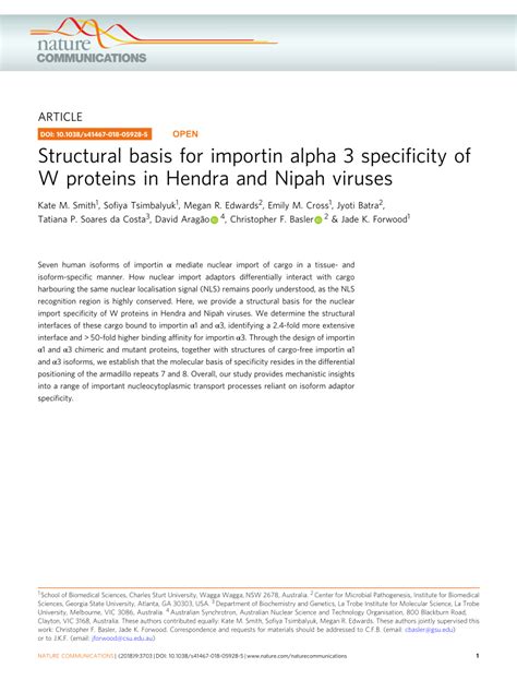 Pdf Structural Basis For Importin Alpha 3 Specificity Of W Proteins