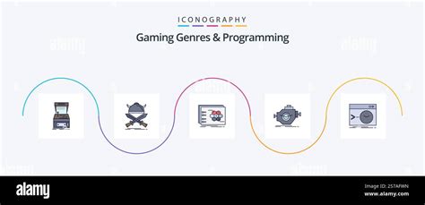 Gaming Genres And Programming Line Filled Flat 5 Icon Pack Including Machine Engine Warrior