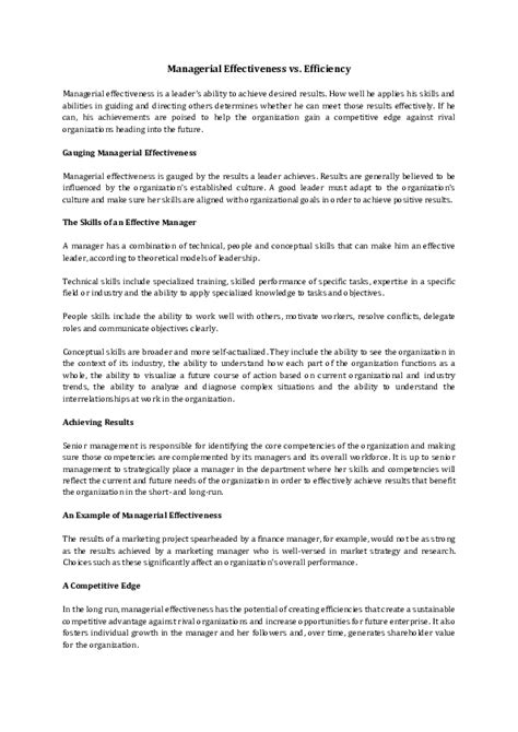 Pdf Managerial Effectiveness Vs Efficiency An Example Of Managerial