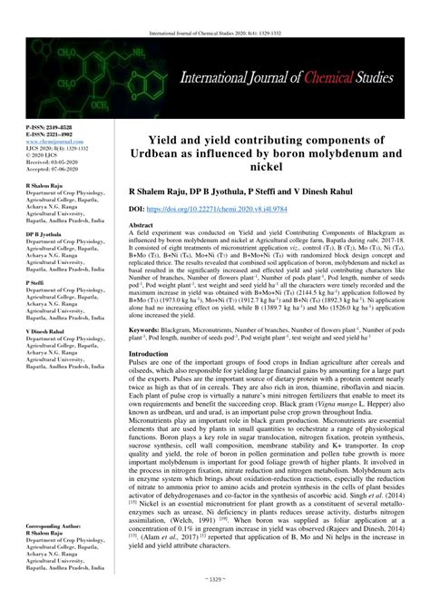Pdf Yield And Yield Contributing Components Of Urdbean As Influenced