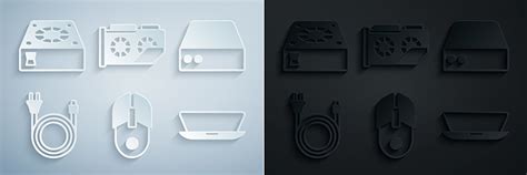 컴퓨터 마우스 서버 데이터 웹 호스팅 전기 플러그 노트북 비디오 그래픽 카드 및 쿨러 아이콘을 설정합니다 벡터 3차원 형태에 대한 스톡 벡터 아트 및 기타 이미지 Istock