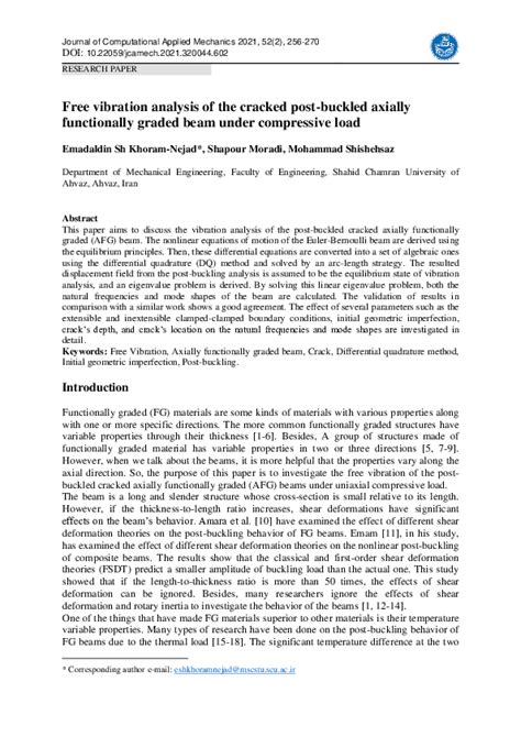 Pdf Free Vibration Analysis Of The Cracked Post Buckled Axially Functionally Graded Beam Under