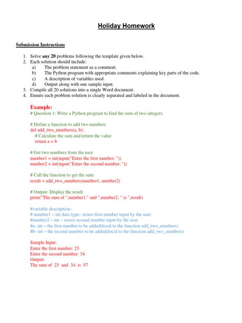 Holiday Homework Pdf Integer Computer Science Numbers