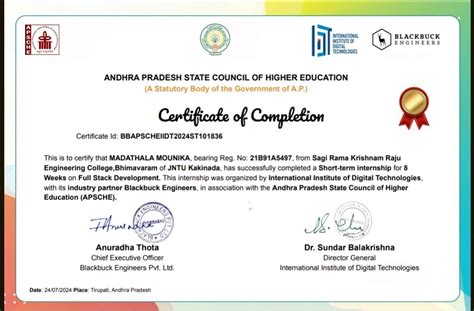 Mounika Madathala On Linkedin Fullstackdeveloper Internship Certificate Iidtblackbucks