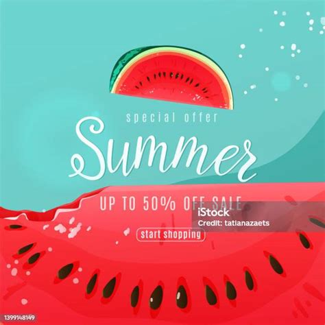 큰 재미를 물린 수박 조각이있는 여름 판매 벡터 배경 씨앗은 미소 텍스트 레터링 기호처럼 보입니다 열대 귀여운 프로모션 카드