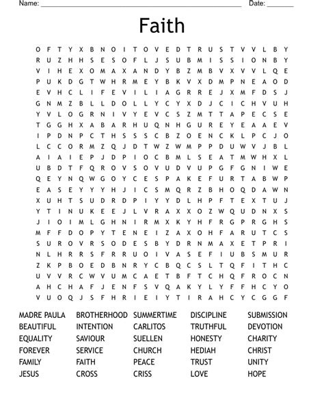 Free Printable Faith Word Search Sample Template