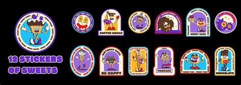 Sweets Stickers Set Funny Sweet Food Characters Mascot Stickers With