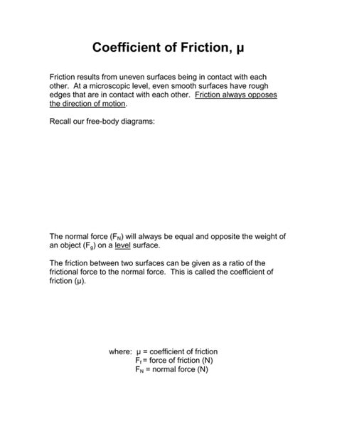 Coefficient Of Friction μ