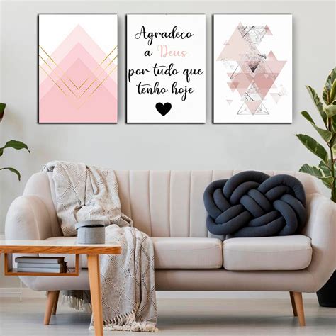 Kit Com 3 Quadros Decoração Frase Agradeço A Deus Por Tudo Que Tenho