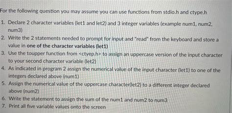 Solved For The Following Question You May Assume You Can Use