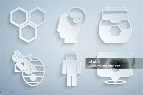 보호 모자 꿀 항아리 꿀벌을 위한 벌집 벌집 위치 및 아이콘으로 양봉가를 설정합니다 벡터 3차원 형태에 대한 스톡 벡터 아트 및 기타 이미지 Istock