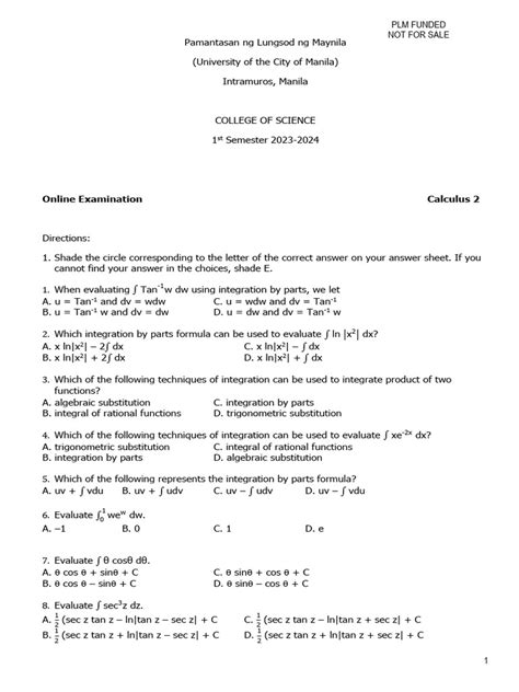 Online Examination Calculus Ii Download Free Pdf Mathematical Relations Mathematical Objects