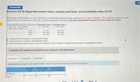 Solved Exercise 24 10 Algo Net Present Value Unequal Cash