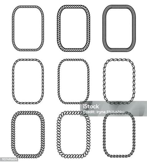 벡터 로프의 사각형 프레임을 설정합니다 두껍고 얇은 테두리 꼰된 코드와 문자열의 구성 된 흰색 배경에 고립의 컬렉션입니다 항해