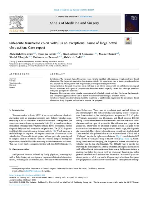 Pdf Sub Acute Transverse Colon Volvulus An Exceptional Cause Of Large Bowel Obstruction Case