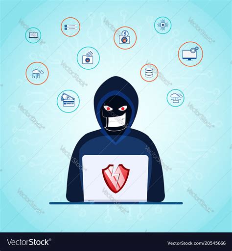 Thief Hacker Stealing Sensitive Data As Passwords Vector Image