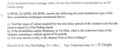 Solved 3 If A Baseband Binary Message With A Bit Rate