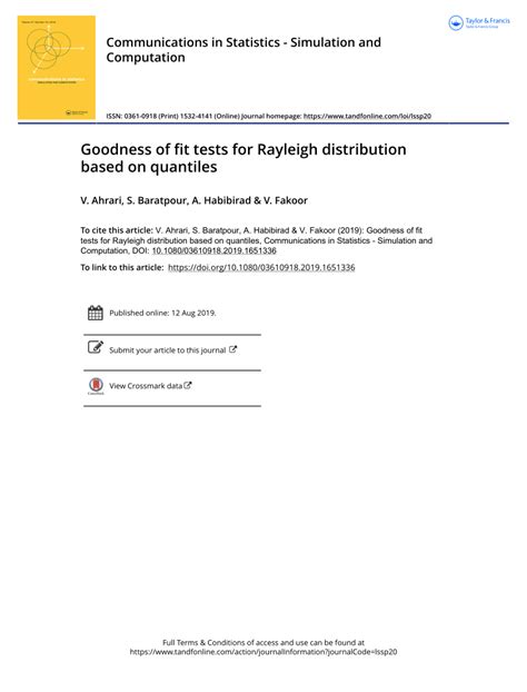 Pdf Goodness Of Fit Tests For Rayleigh Distribution Based On Quantiles