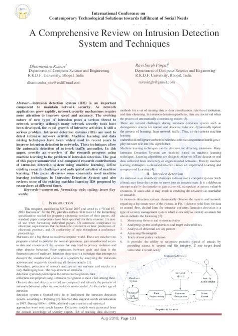 Pdf A Comprehensive Review On Intrusion Detection System And Techniques